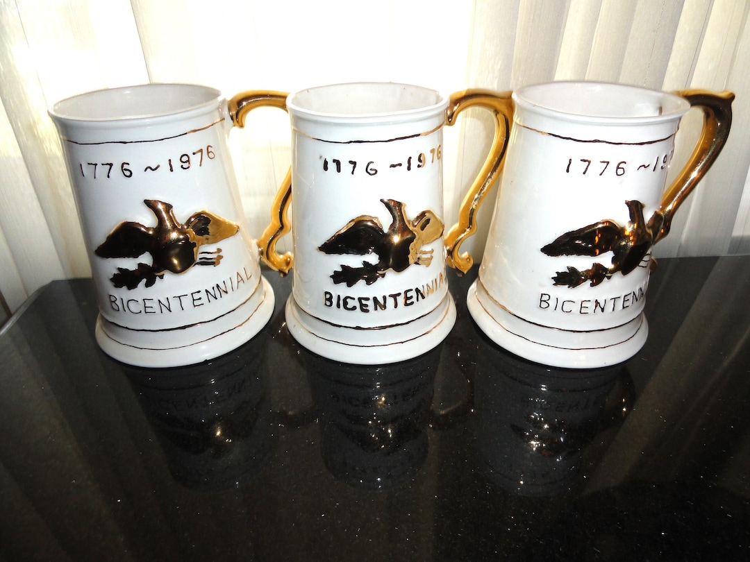 Retro 1776-1976 Bicentennial Set of 3 White & Gold Tone Beer Mugs - Etsy