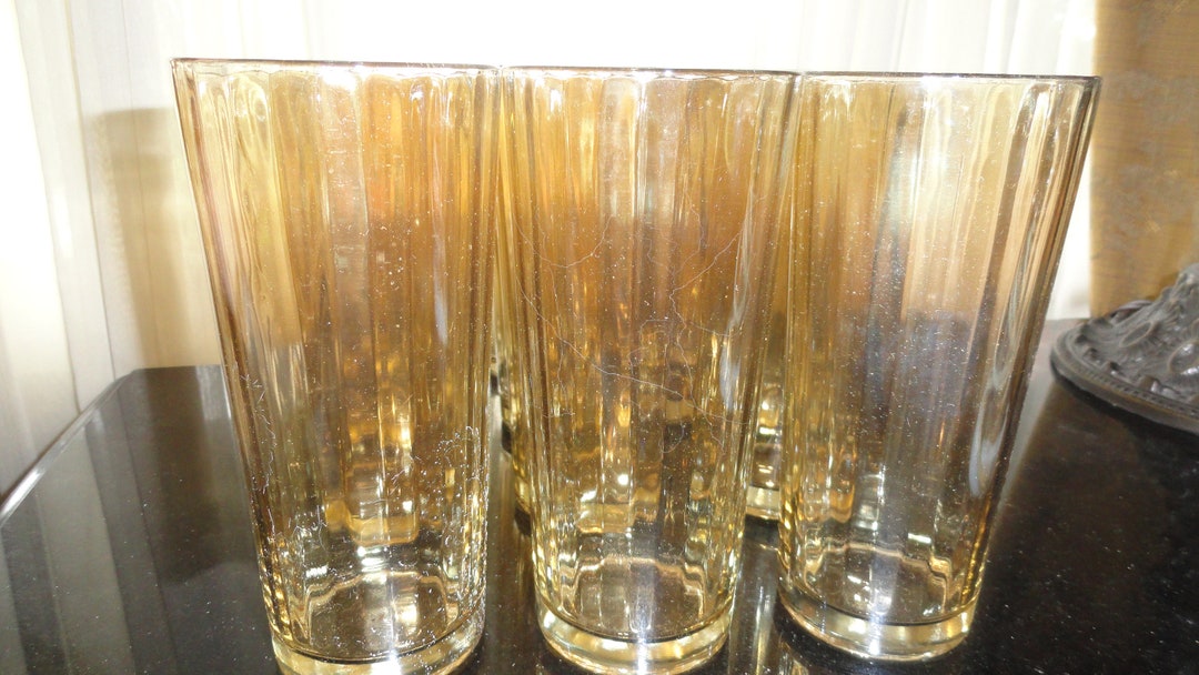 Mid Century Jeanette Glass Amber Luster Optic Panel Iridescent Marigold ...