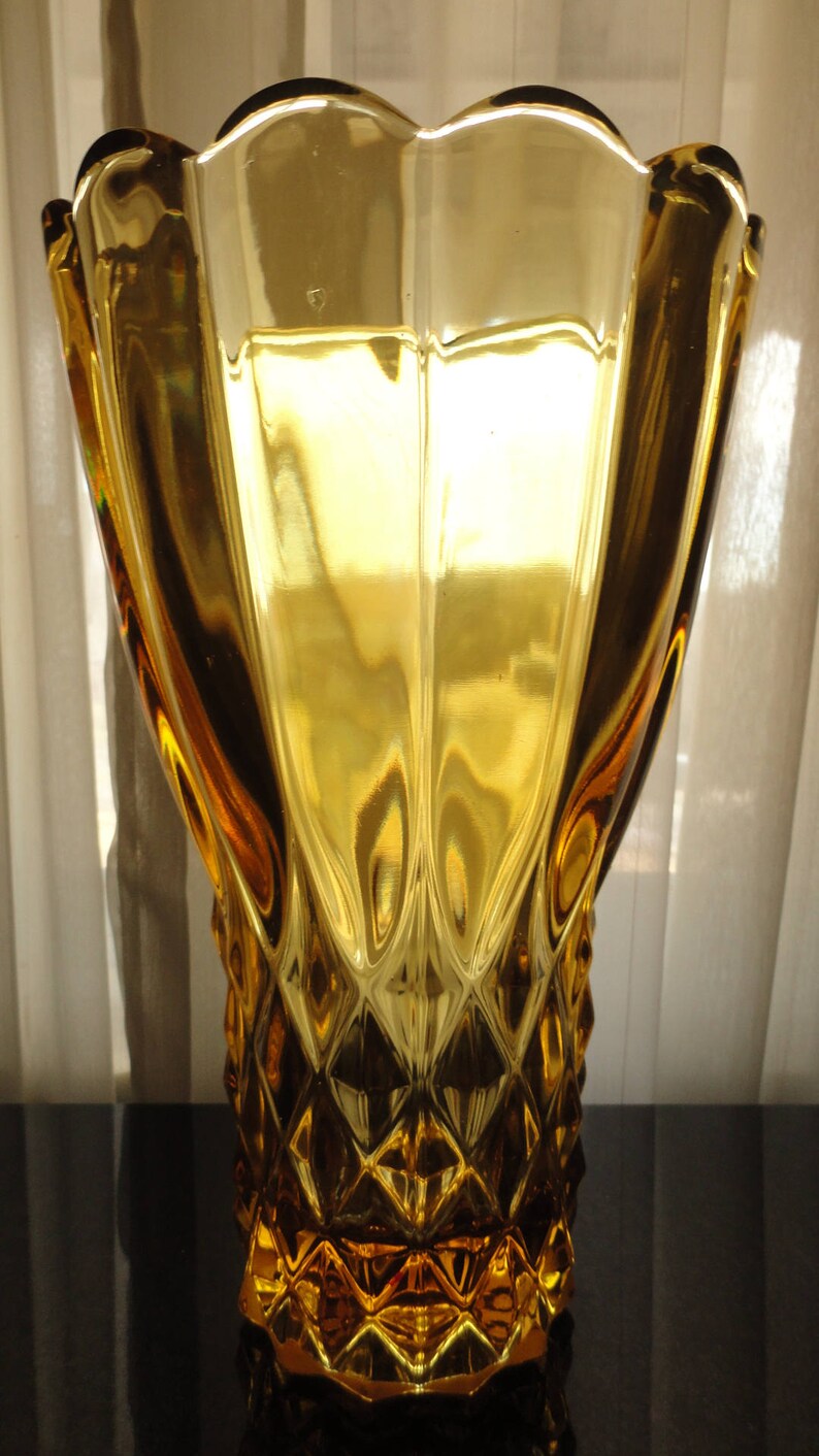 Art Deco Amber Heavy Glass Diamond Scalloped Edged Flower Vase - Etsy