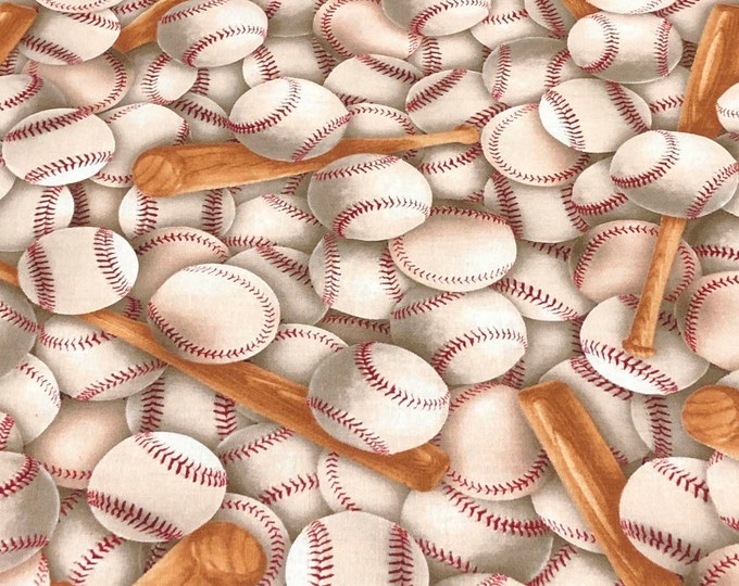 Baseball Fabric by the Yard 100% Cotton Quilting Crafts Sports Bat Ball ...