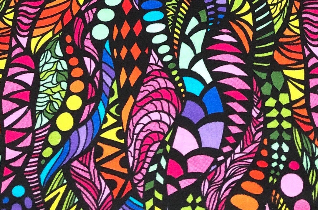 Bright Zentangle Fabric by the Yard 100% Cotton Clothing Crafts ...