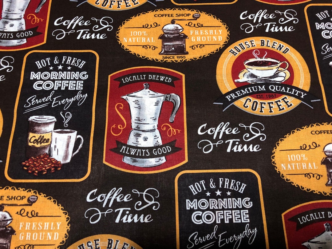 Coffee Lovers Fabric by the Yard 100% Cotton for Clothing, Crafts ...