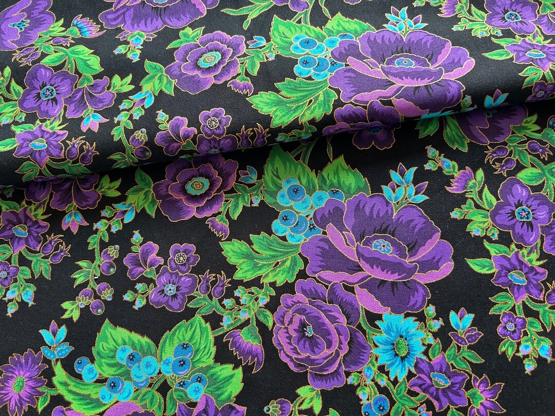 Purple Floral Print Fabric by the Yard 100% Cotton for Clothing, Crafts ...