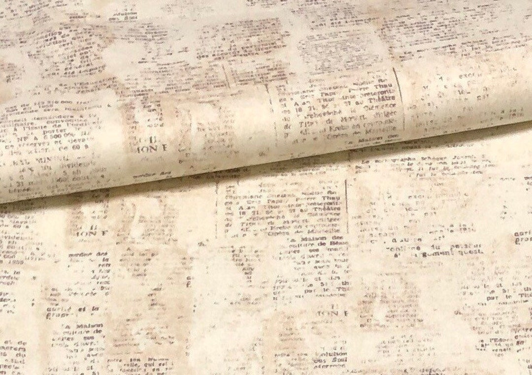 Newspaper Fabric by the Yard 100% Cotton for Crafts Quilting Words on a ...