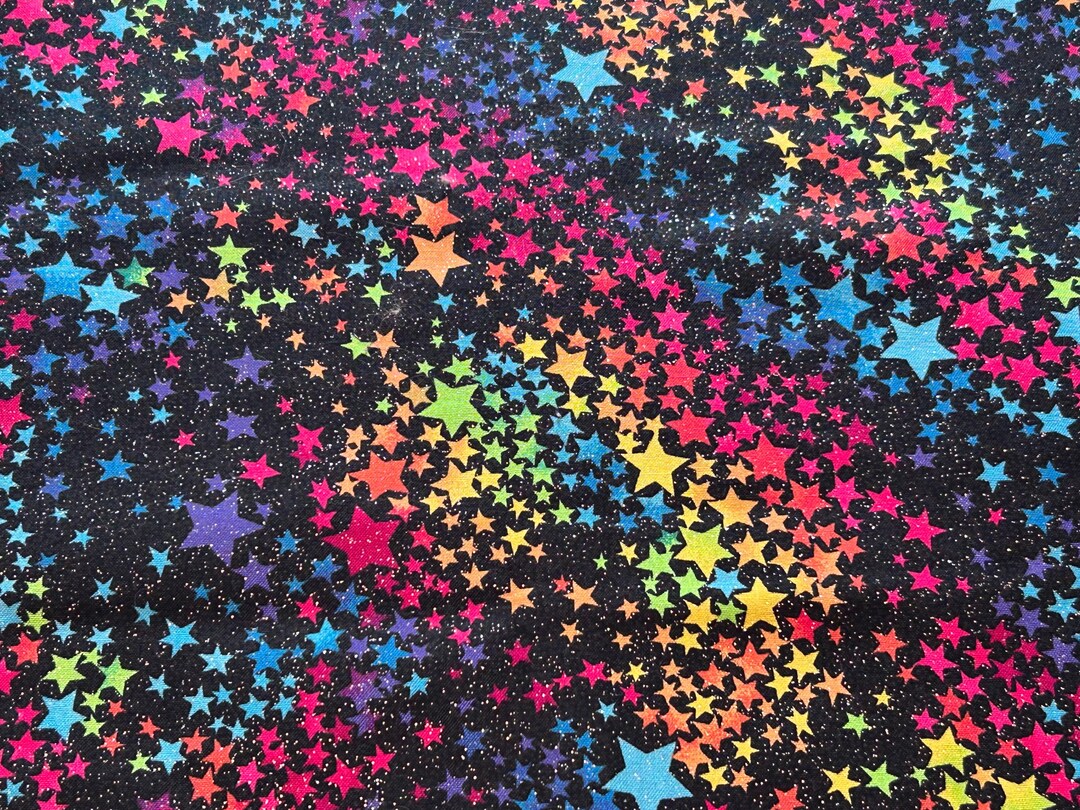 Rainbow Stars in Glitter Fabric by the Yard 100% Cotton for Clothing ...