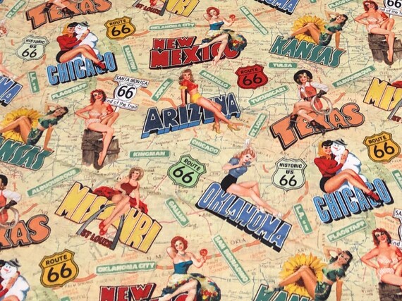 Vintage pin up girl fabric by the yard 100% Cotton Quilting | Etsy