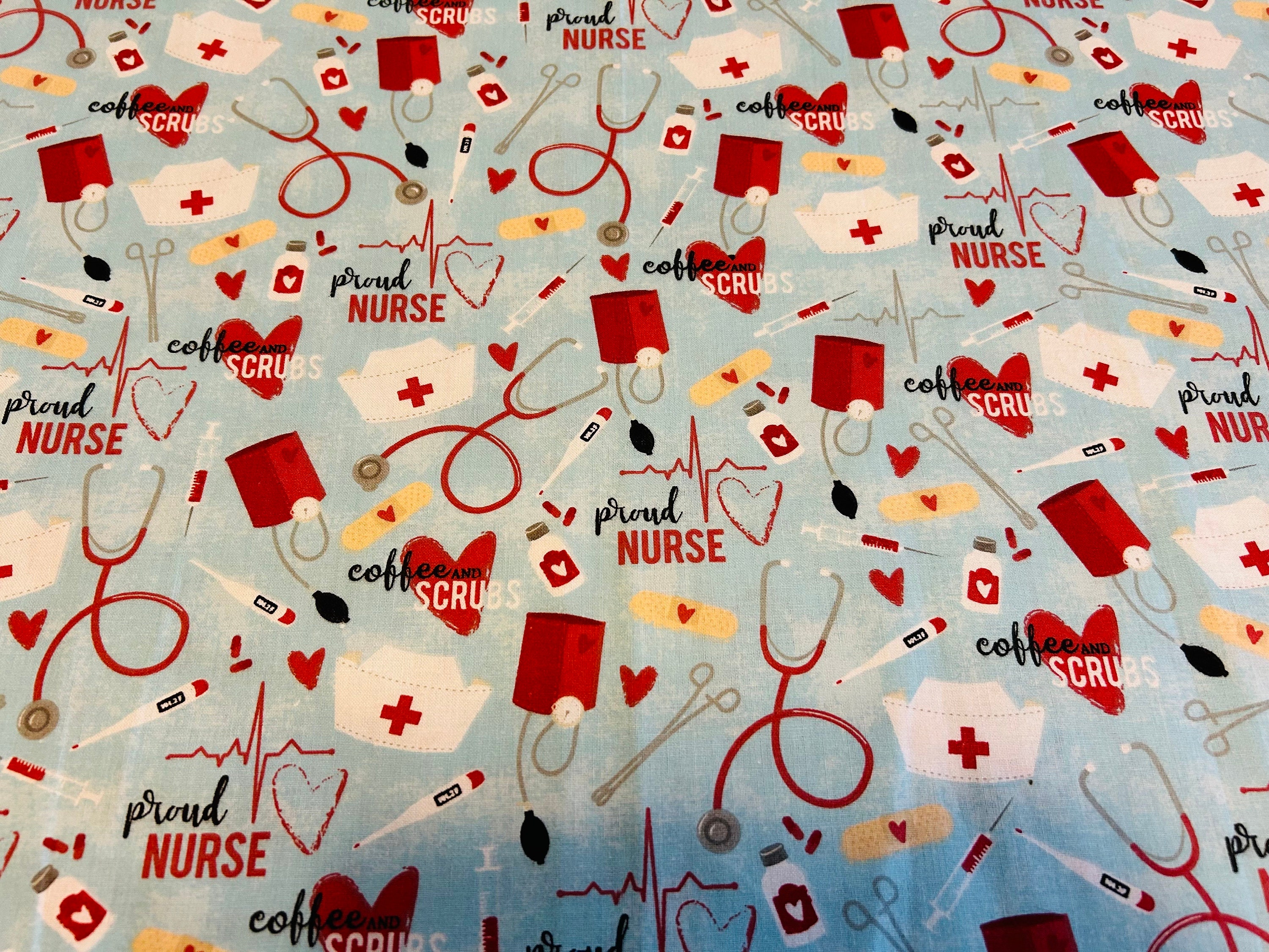 Nurse Print Fabric by the Yard 100% Cotton for Clothing Crafts Quilting ...