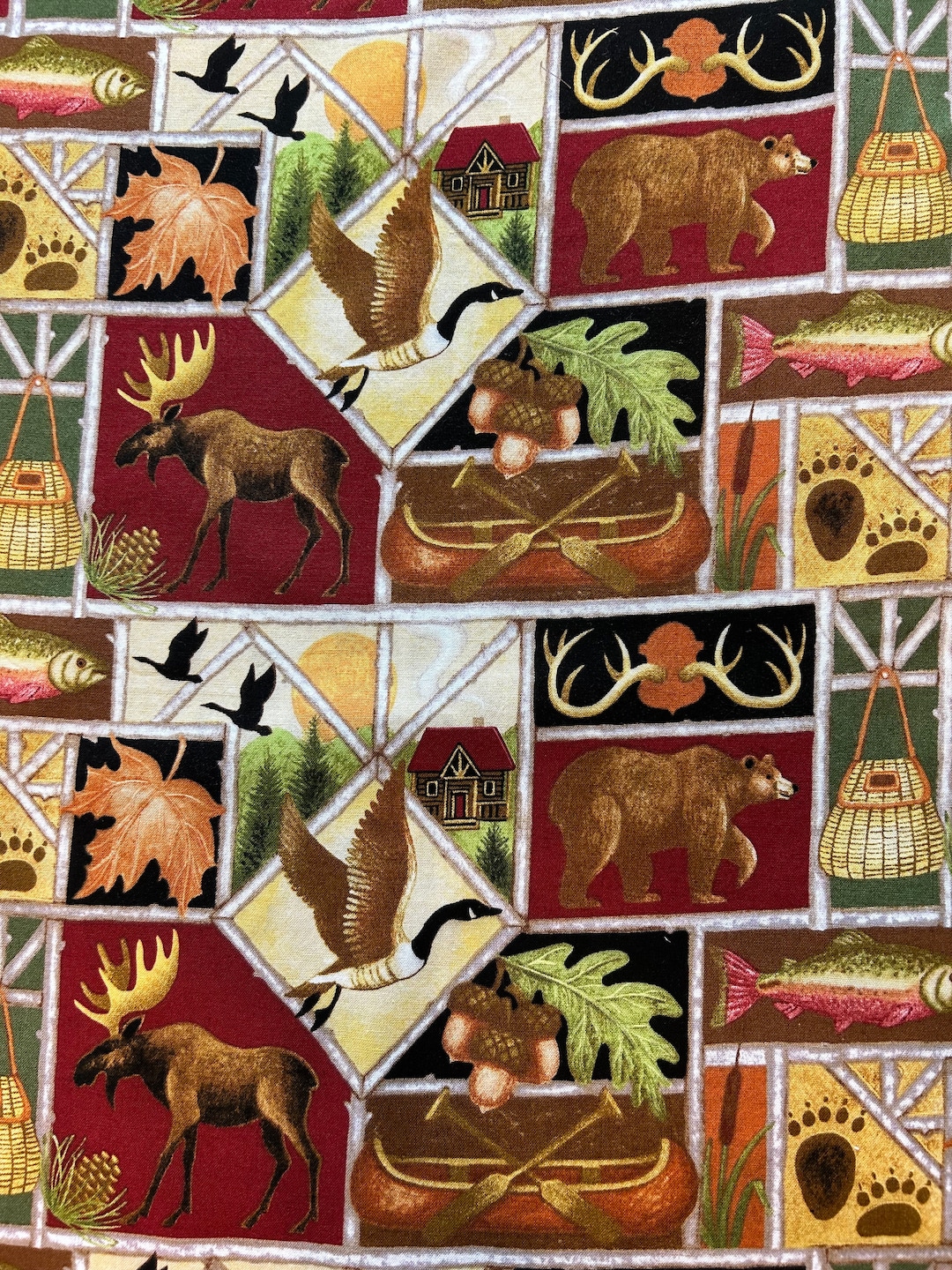 Lodge Collage Patch Fabric by the Yard 100% Cotton for Clothing, Crafts ...