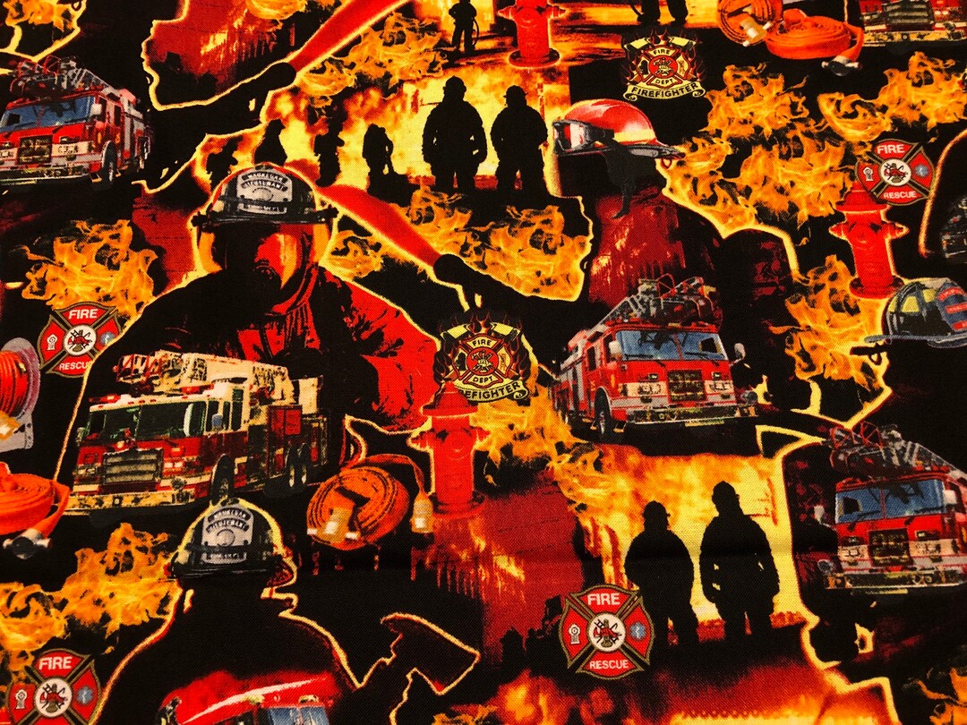 Firefighter Fabric by the Yard 100% Cotton Crafts Quilts Firefighter ...