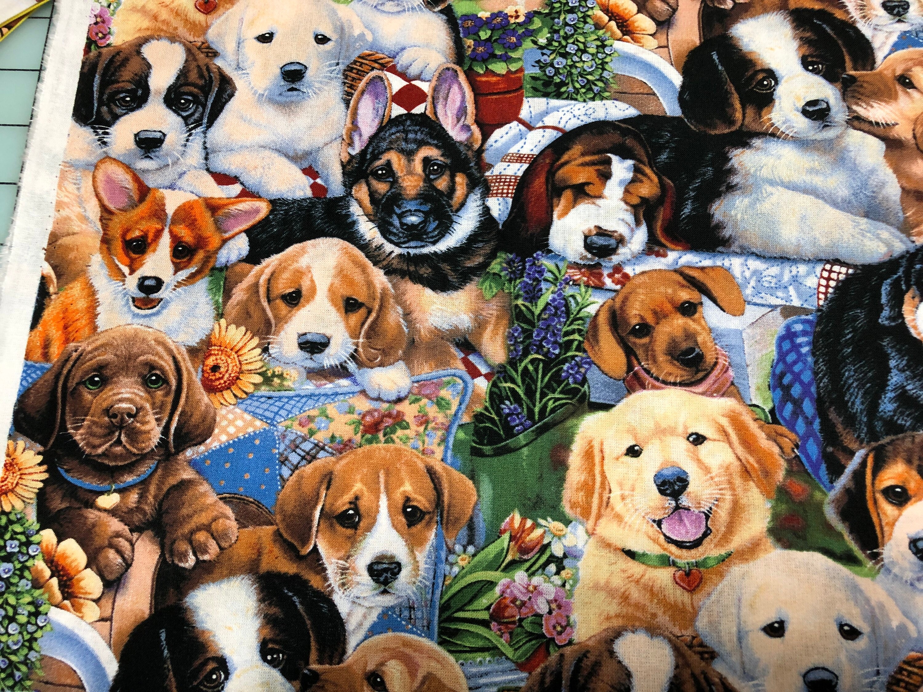 Puppy Fabric by the Yard 100% Cotton Clothing Crafts Puppies Many ...