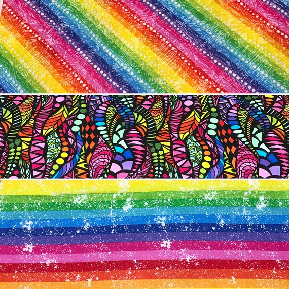 Rainbow Fabric by the yard 100% Cotton 1/4 fat quarters 1/2 | Etsy