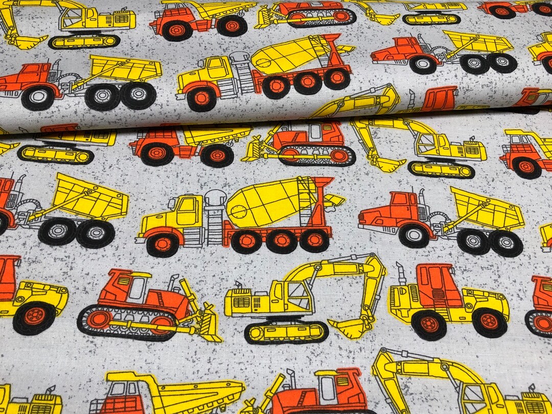 Construction Trucks Fabric by the Yard 100% Cotton for Clothing, Crafts ...
