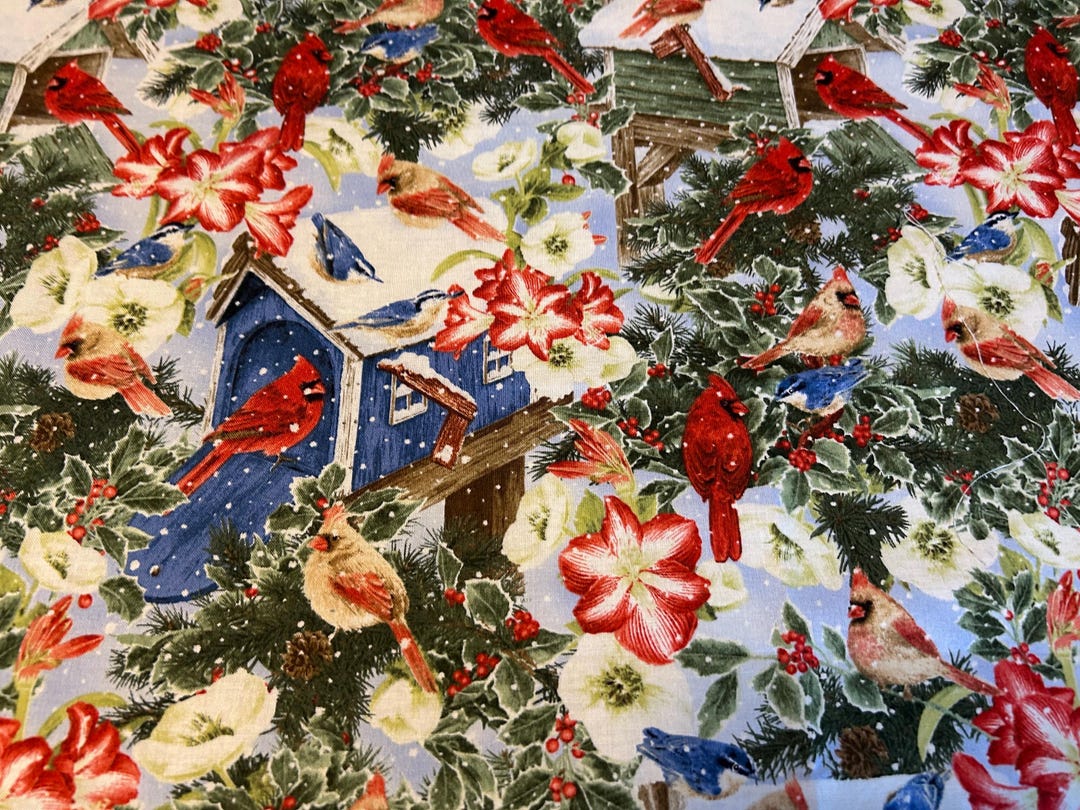 Cardinal Christmas Fabric 100% Cotton Fat Quarter David Textiles Birds ...