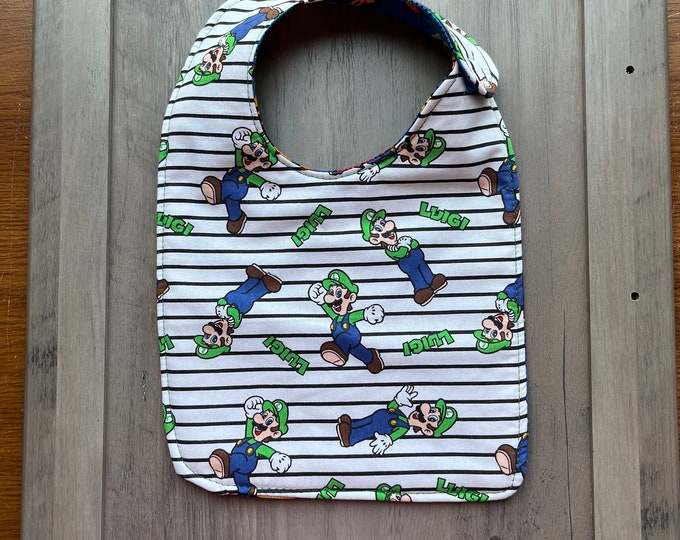 Luigi Bib With Velcro Closure 100% Cotton Super Mario Nintendo - Etsy