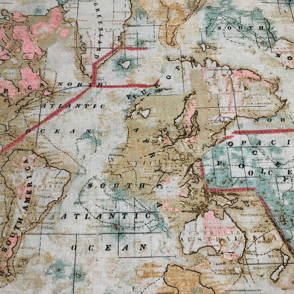 World Map Fabric - Etsy
