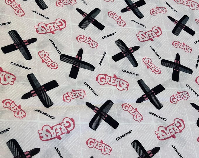 Grease Icons Fabric on Pastel Pink Background by the Yard Flowers ...
