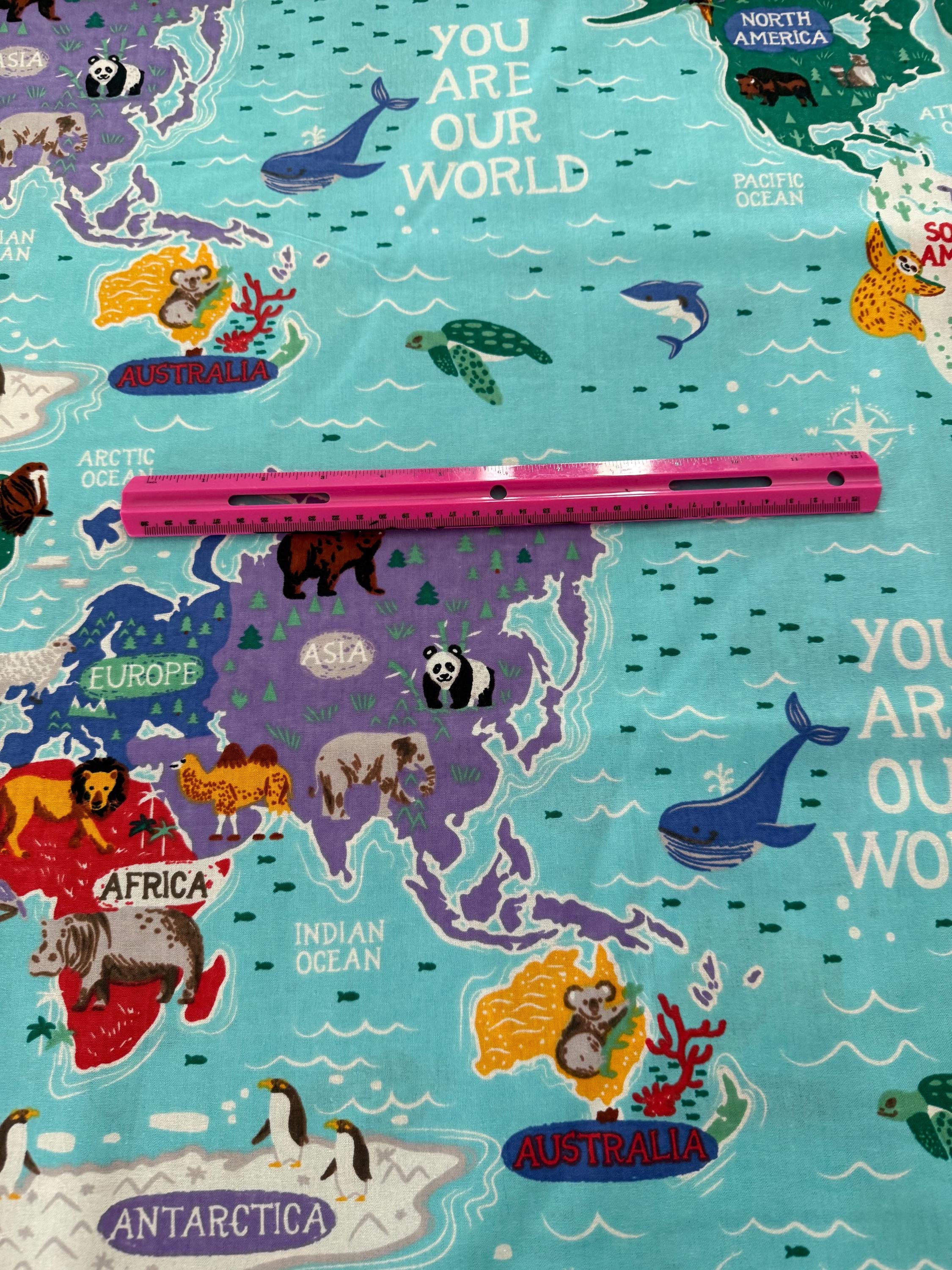 World Map Allover Fabric by the Yard 100% Cotton Clothing Crafts ...