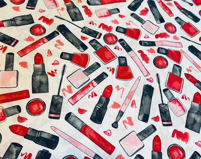 Make up Time Cosmetics Fabric by the Yard 100% Cotton Clothing Crafts ...