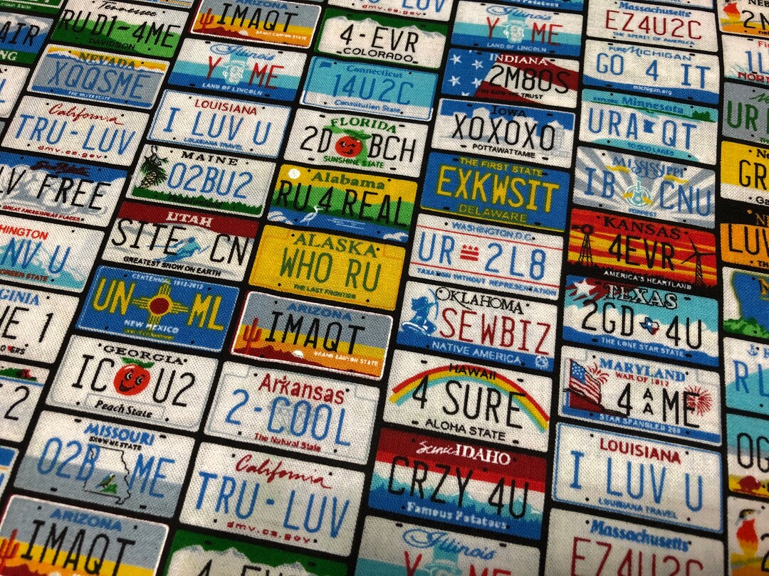 License Plate Fabric by the Yard 100% Cotton for Quilting Crafts Travel ...