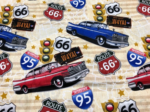 Classic car fabric by the yard 100% Cotton for Quilting crafts | Etsy