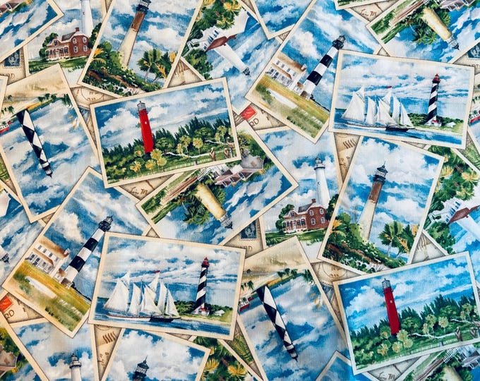 Lighthouse Fabric by the Yard 100% Cotton for Clothing Crafts Quilting ...