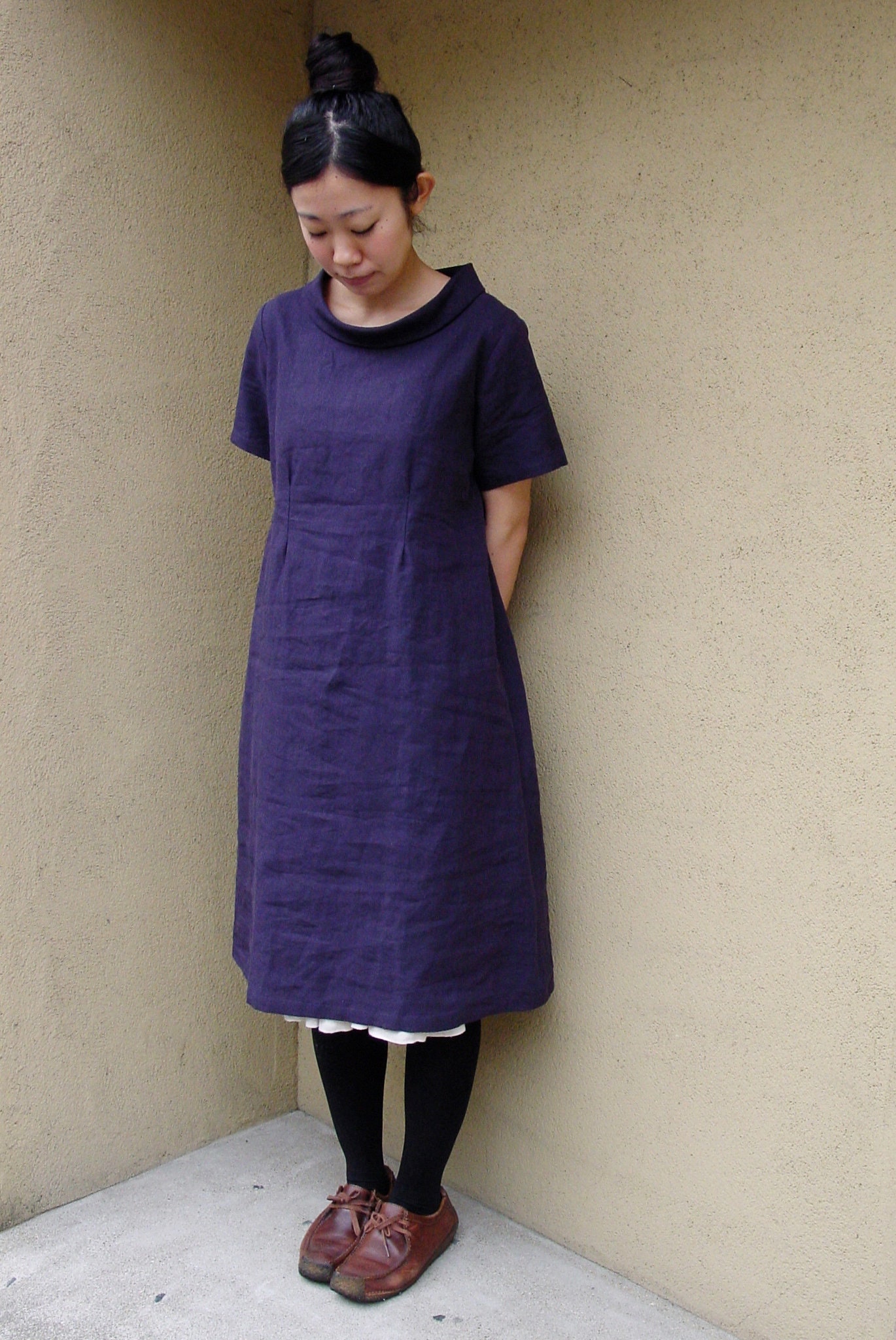 LINNET Pattern/no.70 Half Sleeve One-piece With Roll Collar - Etsy