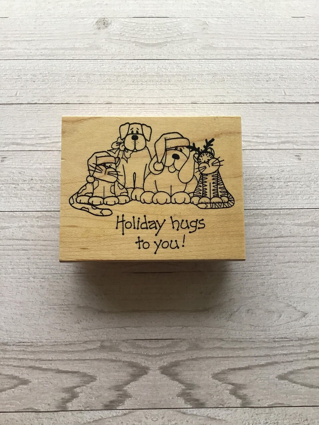 Great Impressions holiday Hugs Wood Mounted Rubber Stamp/christmas/dogs ...