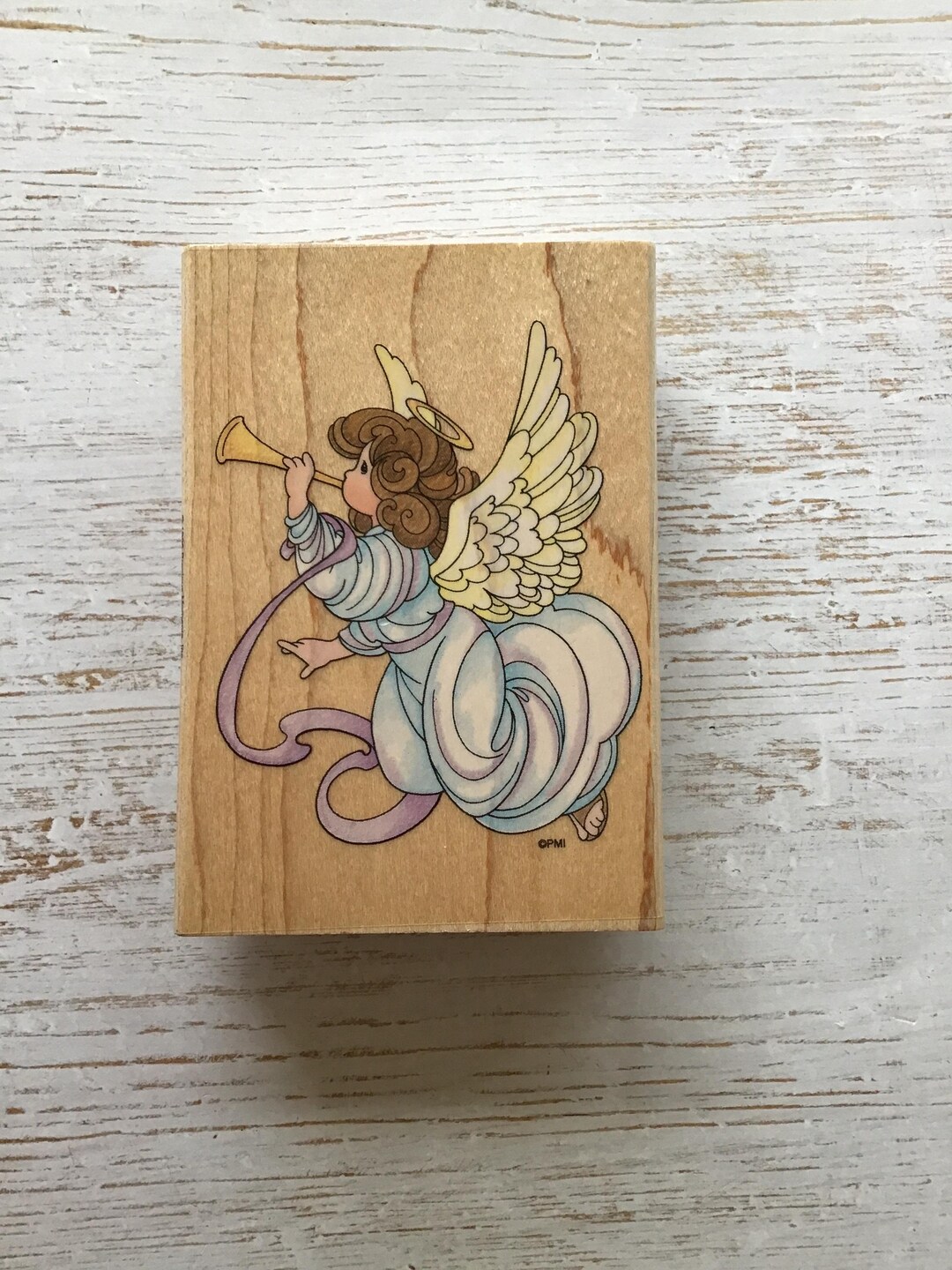 Vintage Stampendous Precious Moments "trumpet Angel" Wood Mounted ...
