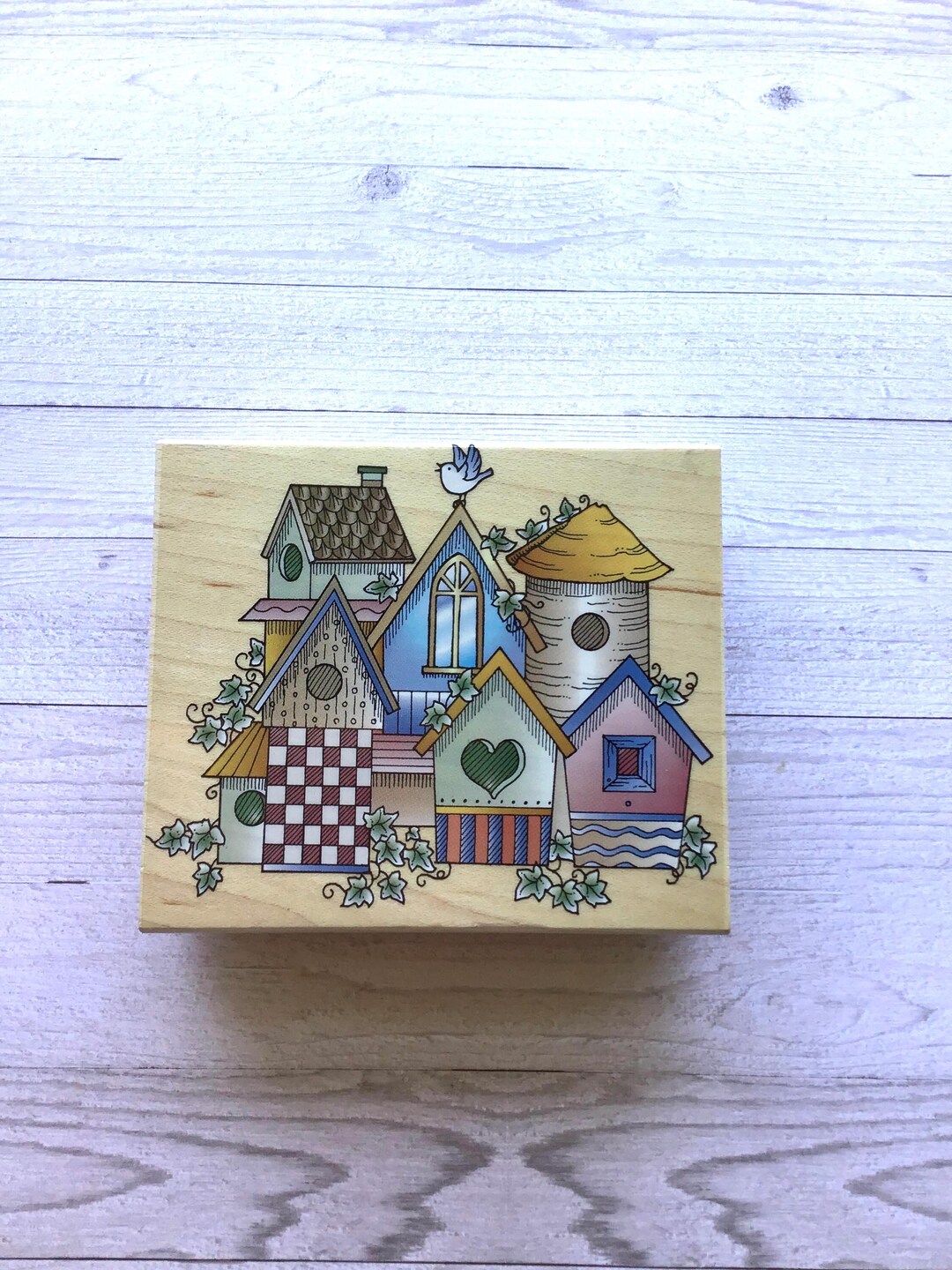 Vintage Hero Arts "birdhouse Village" Wood Mounted Rubber Stamp/garden ...