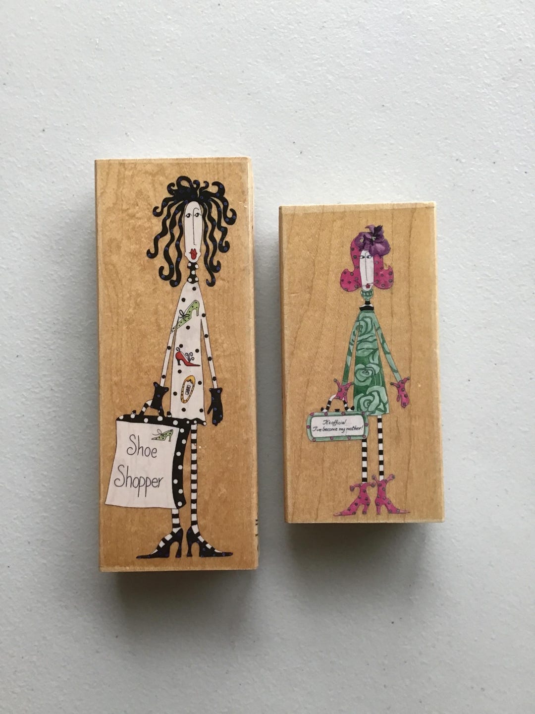 Lot of 2 Stamps Happen Dolly Mama's Shoe Girl Wood Mounted Rubber Stamp ...