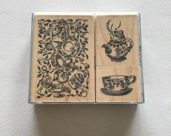Kodomo Inc./yoko Ganaha tea Medley Set of 3 Wood Mounted Rubber Stamps ...