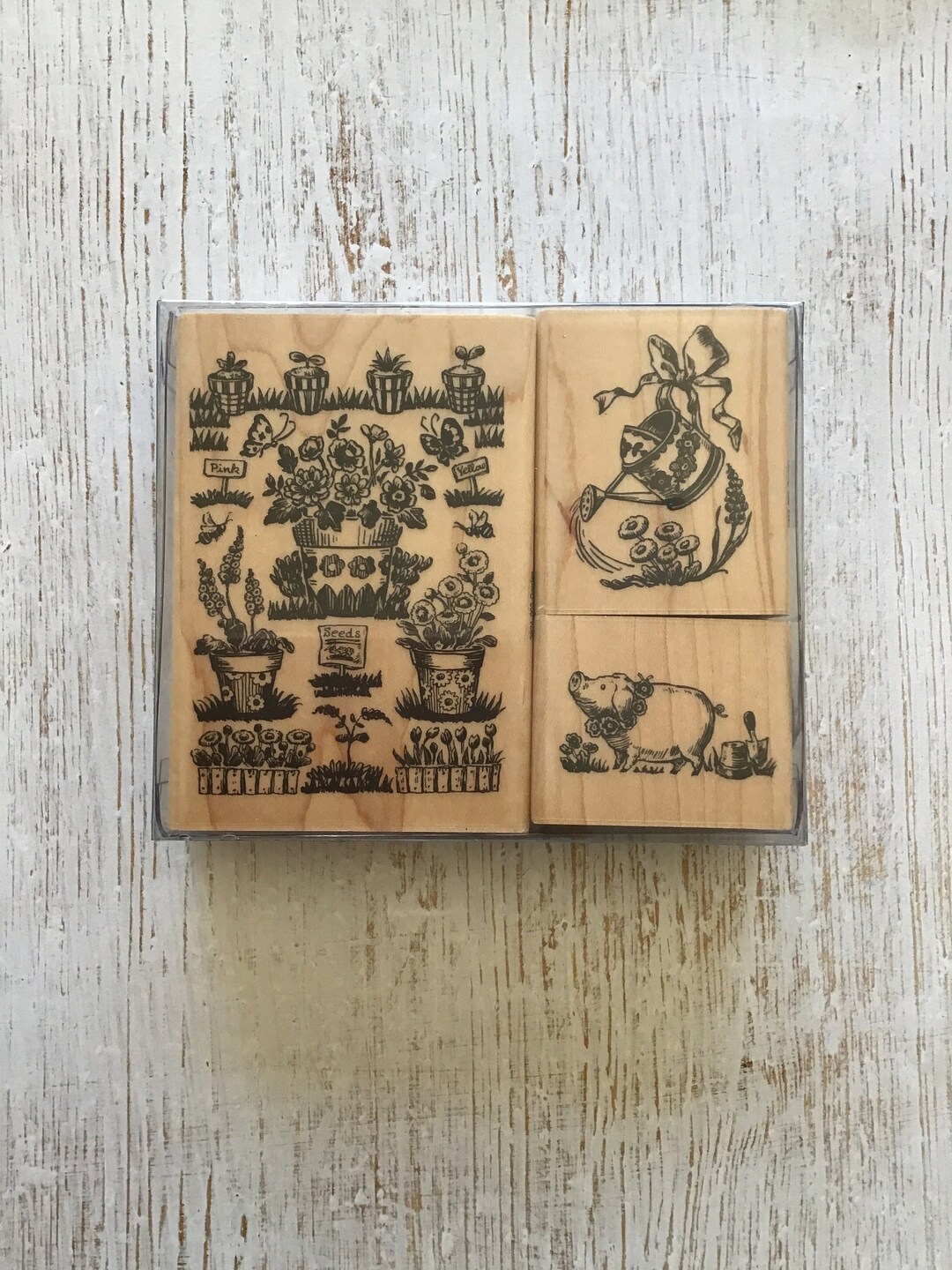 Kodomo, Inc. "garden" Set of 3 Wood Mounted Rubber Stamps/flowers/pig/pre-owned - Etsy