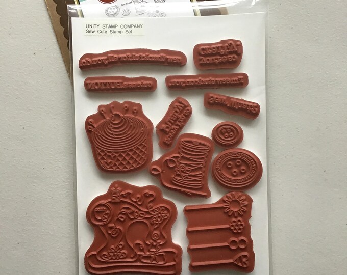 Unity Stamp Company sew Cute Set of 12 Red Cling Rubber Stamps/sewing ...