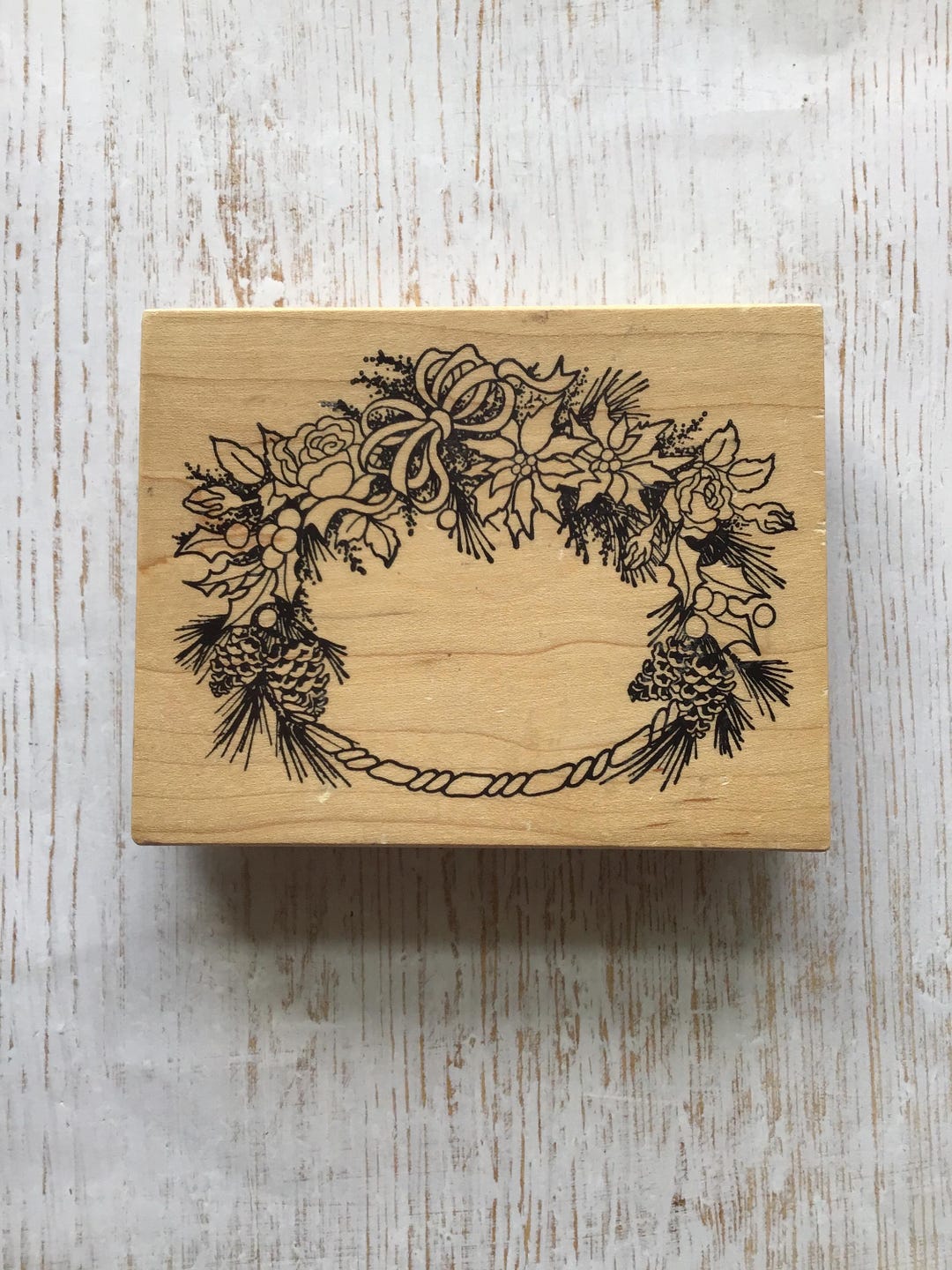 Vintage PSX "christmas Label" Wood Mounted Rubber Stamp/holiday Wreath ...
