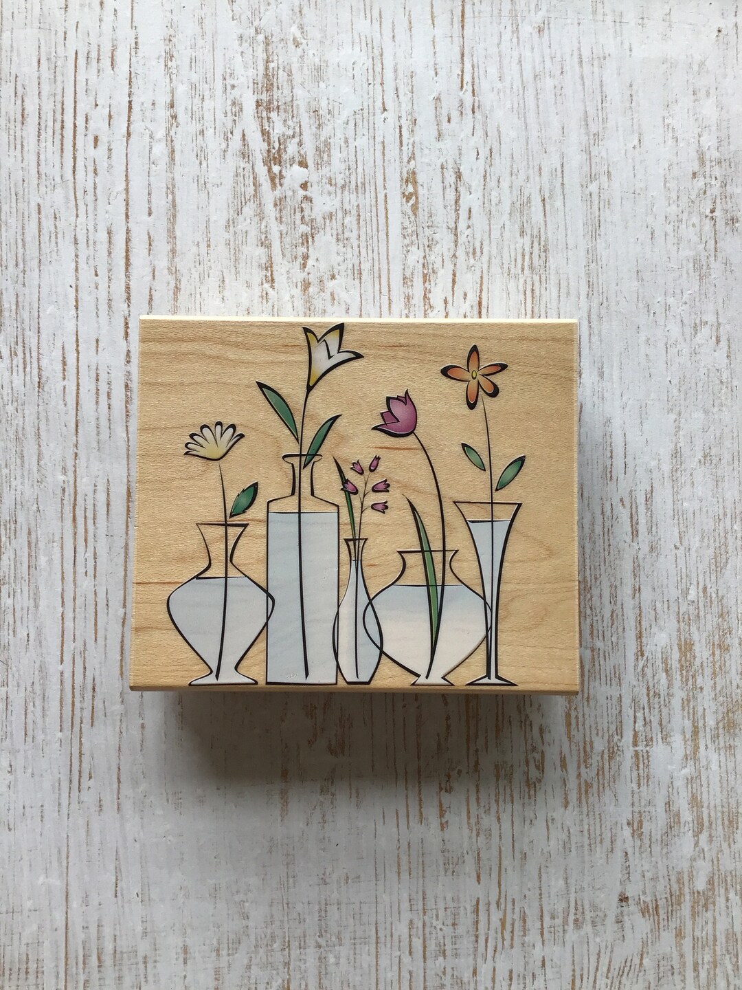 Vintage Hero Arts glass Vases Wood Mounted Rubber Stamp/flower Vases ...