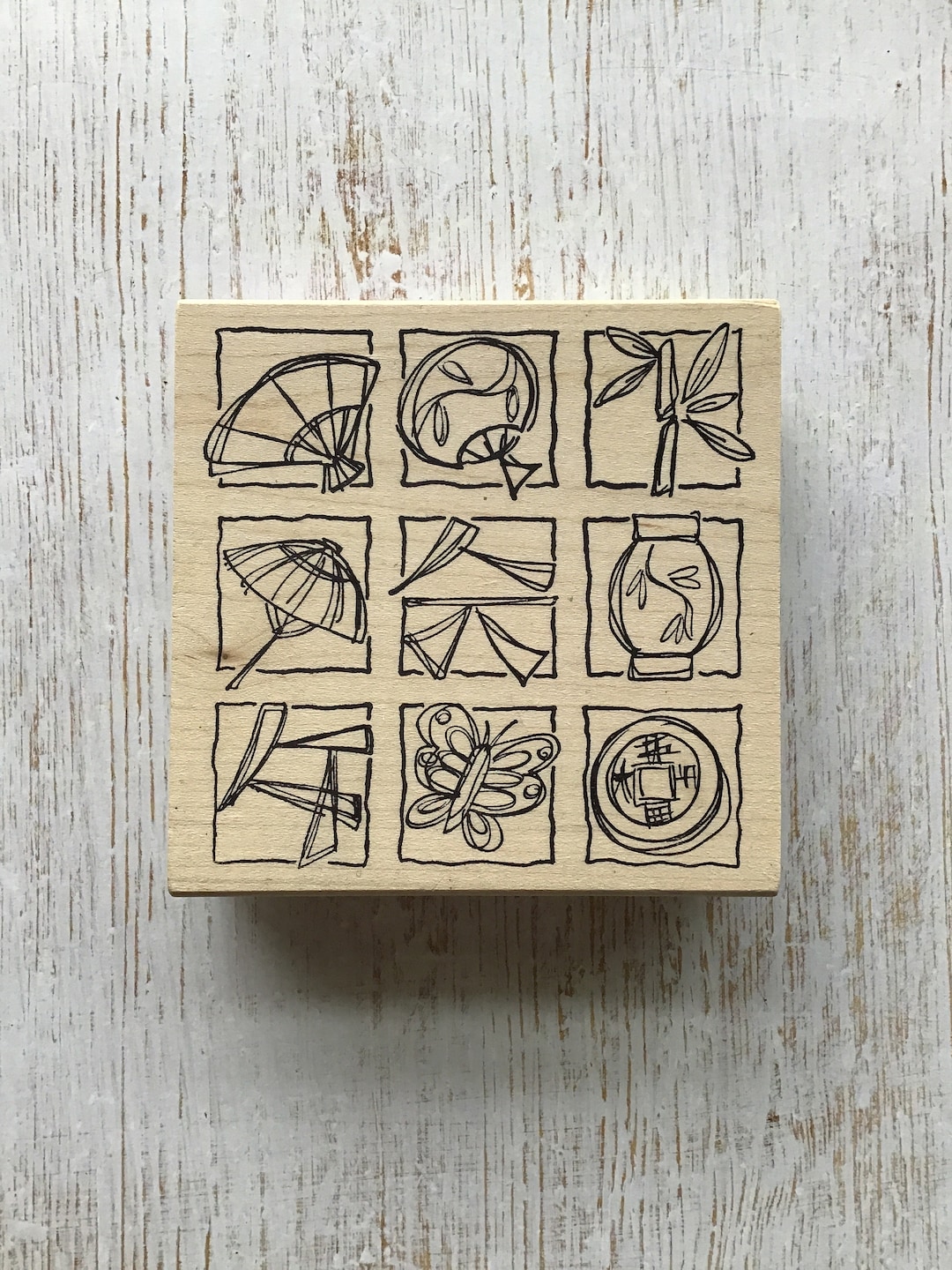 Magenta Asian Symbols Grid Collage Wood Mounted Rubber Stamp/pre-owned ...