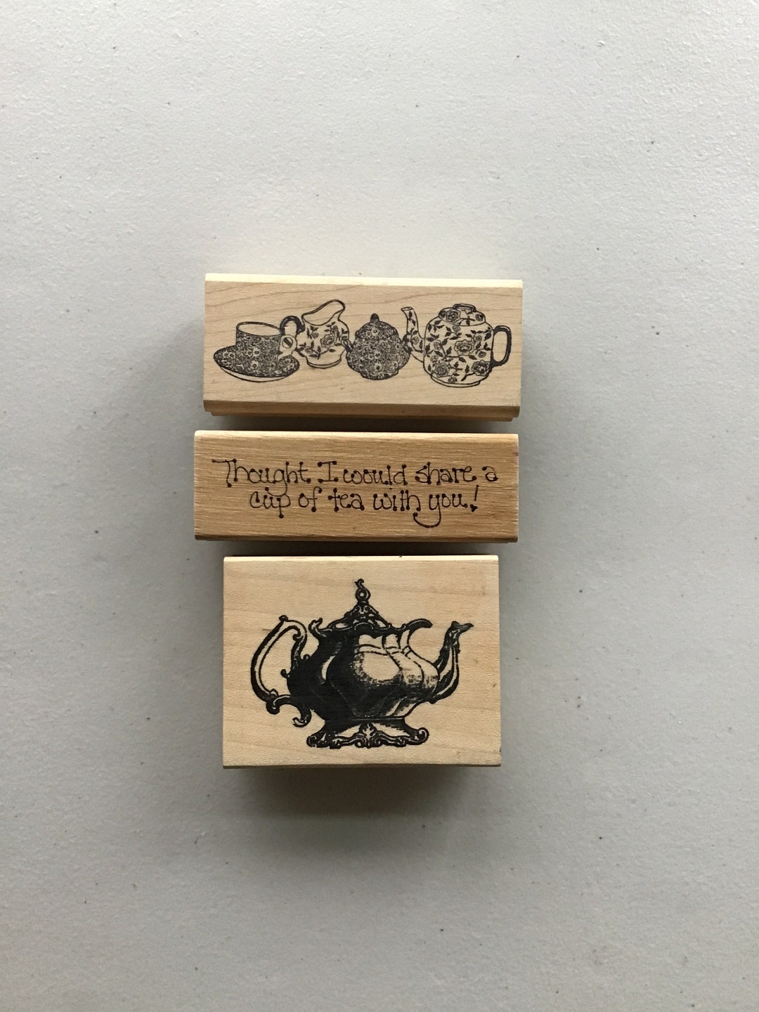 Vintage Lot of 3 Tea-themed Wood Mounted Rubber Stamps/tea Cups/tea ...