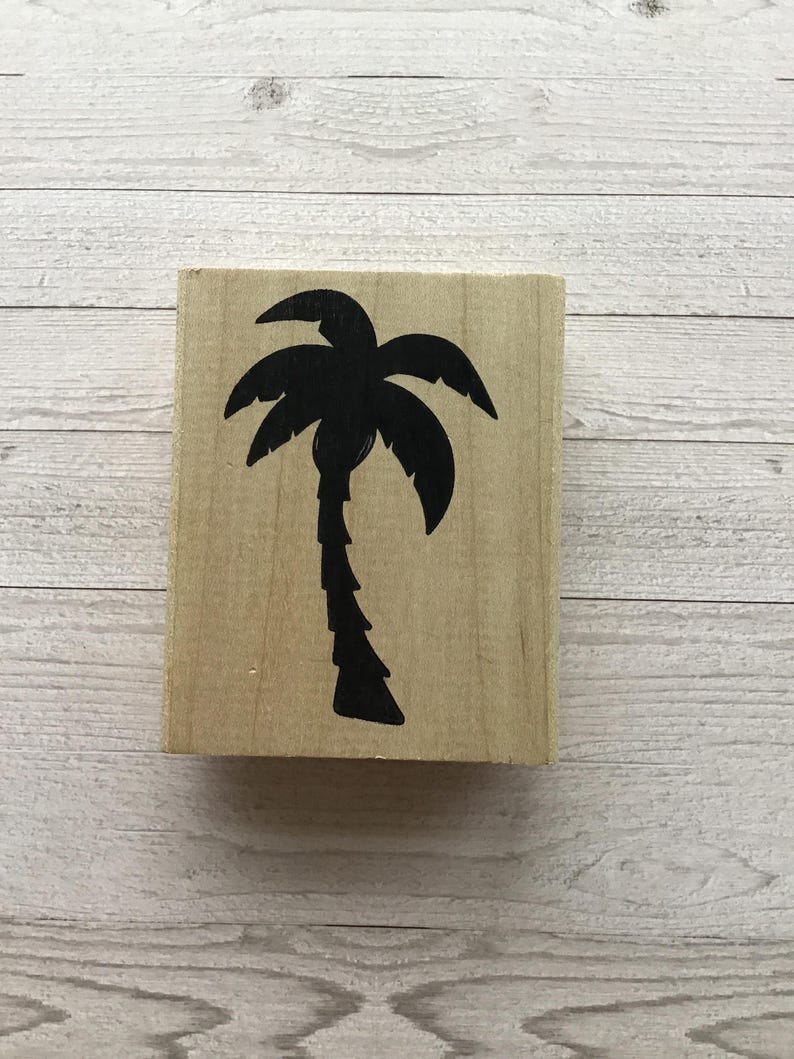 Vintage/retired Posh Impressions/rubber Stampede Palm Tree Wood Mounted ...