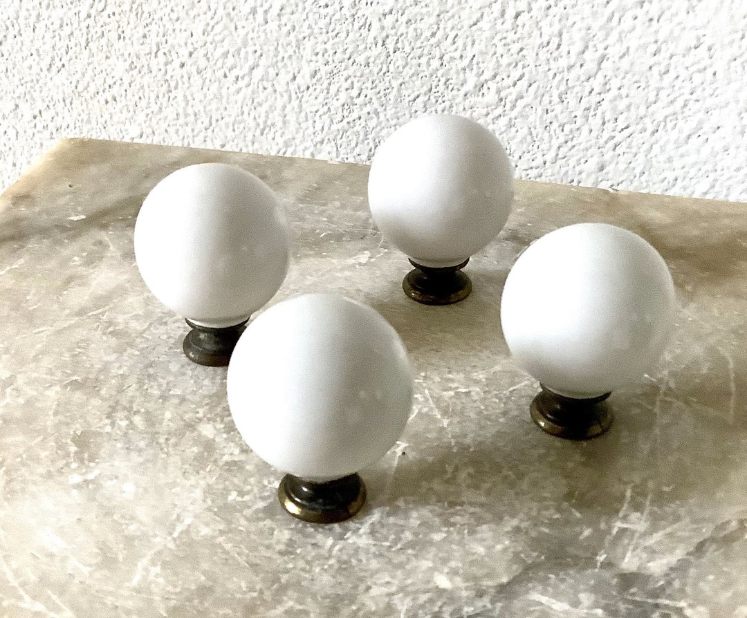 Vintage MCM White Porcelain Round Ball Knobs/brass Barrel - Etsy