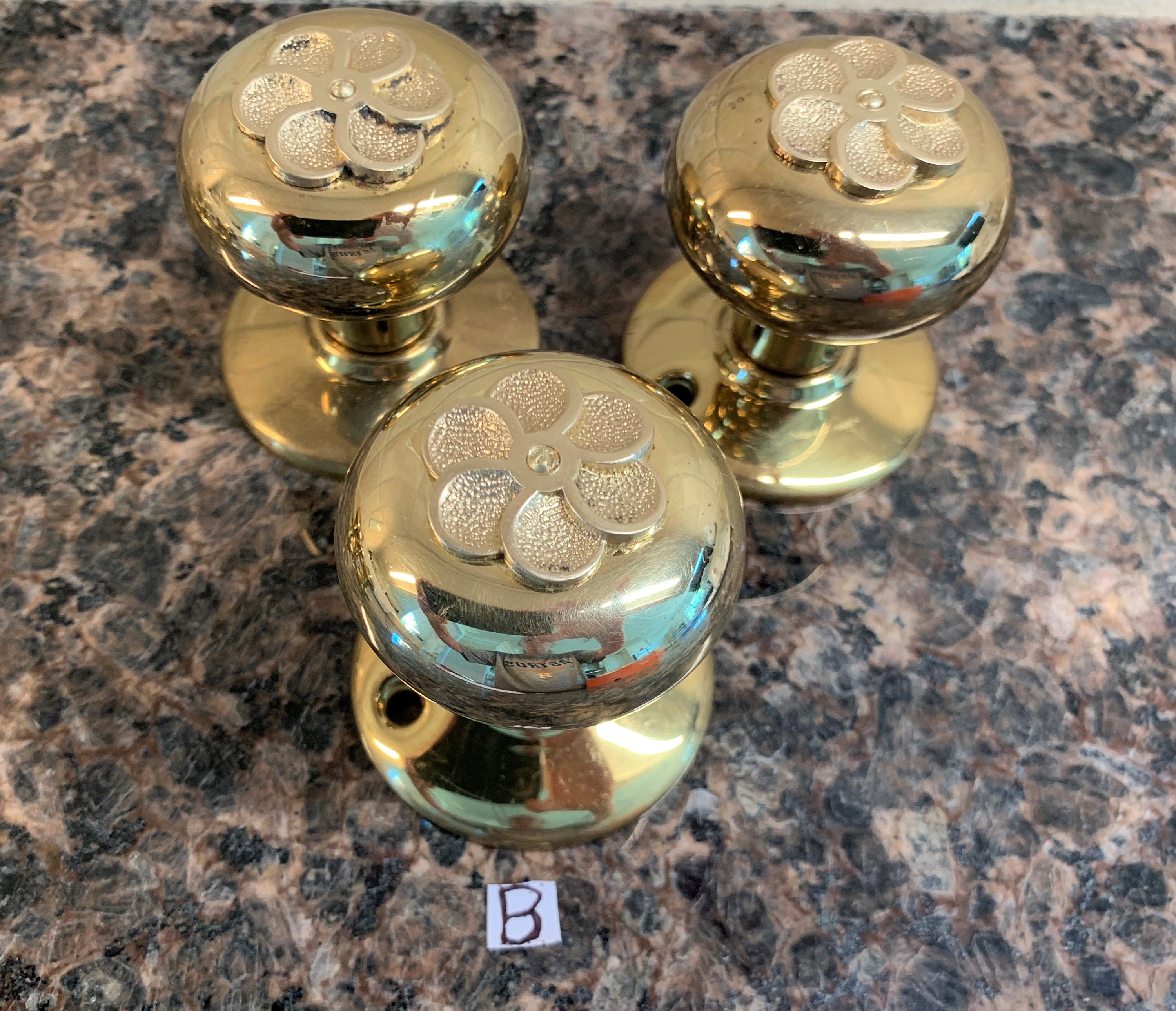 Vintage Gold Brass Push-pull Door Knobs/gold Brass Push Pull Door Knobs With Flower Medallion ...