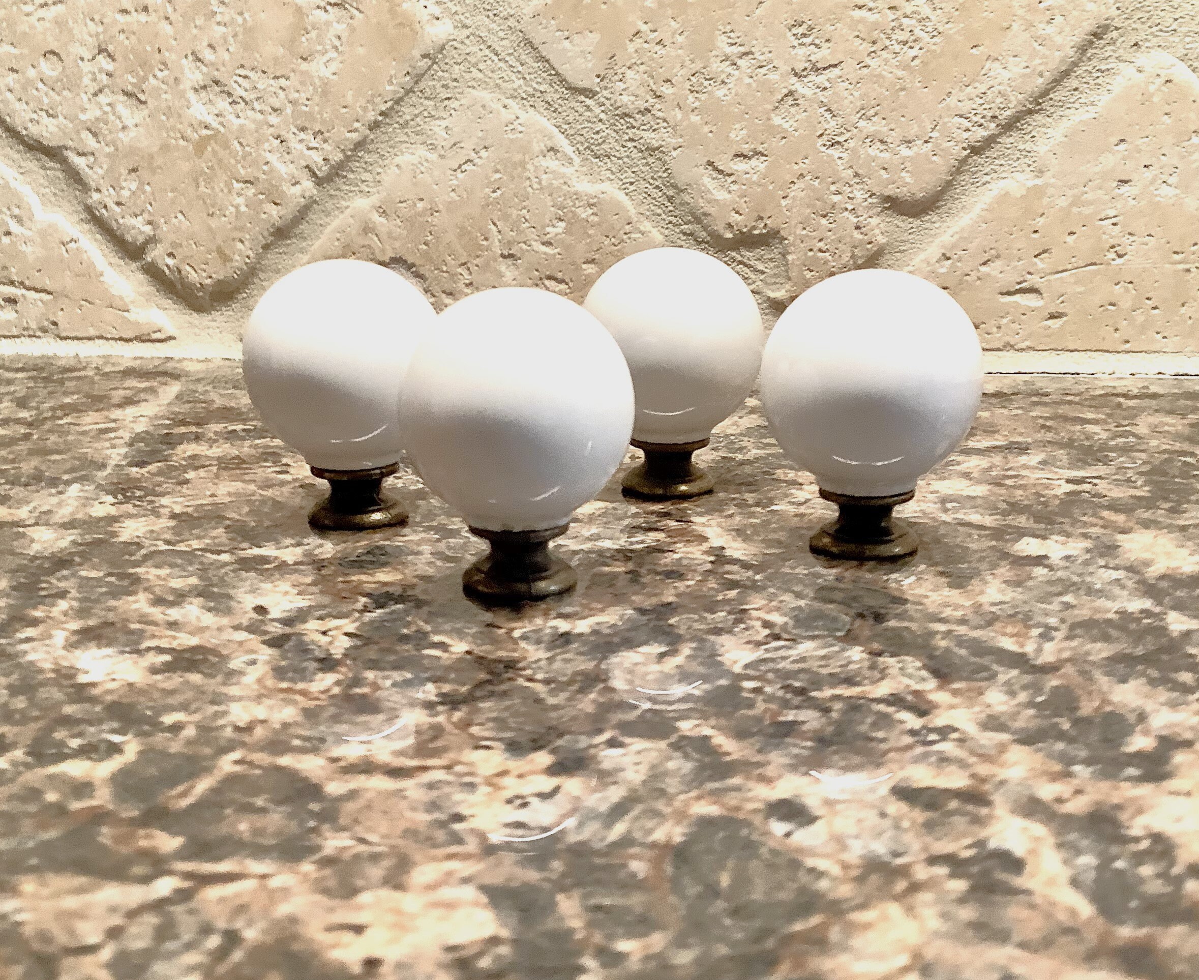 Vintage MCM White Porcelain Round Ball Knobs/brass Barrel - Etsy