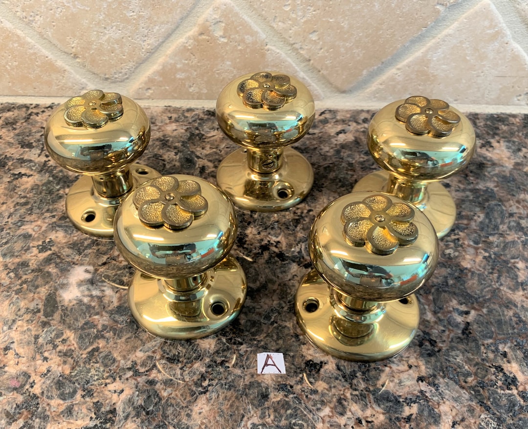Vintage Gold Brass Push-pull Door Knobs/gold Brass Push Pull Door Knobs With Flower Medallion ...