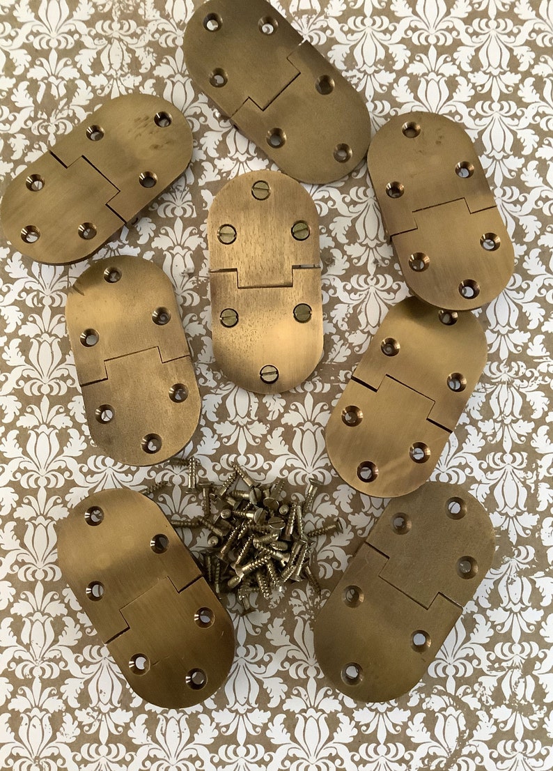 Antique Brass English Butler Tray Hinges With Round Corners & Original ...