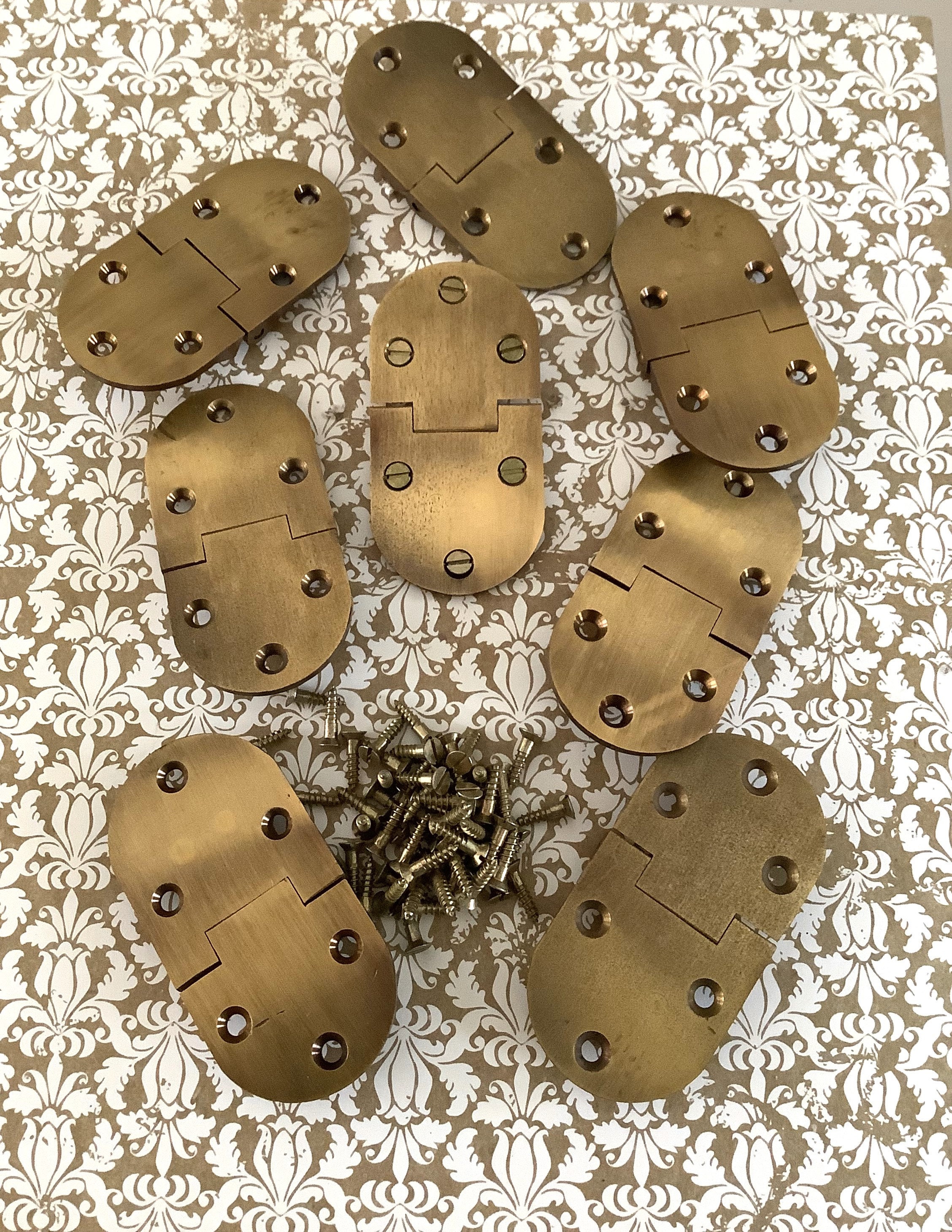 Antique Brass English Butler Tray Hinges With Round Corners & Original ...