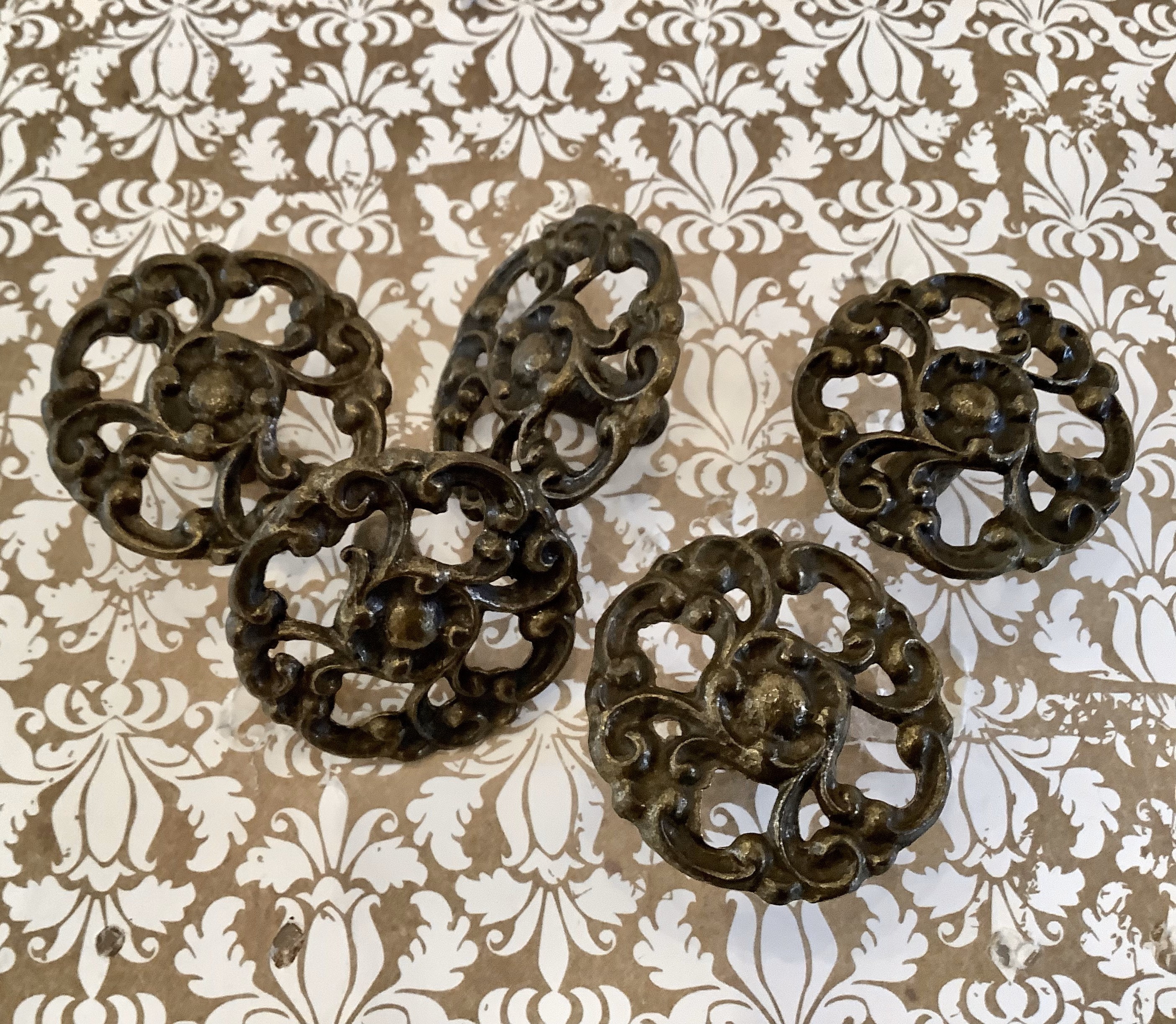 Vintage Antique Brass Flower Knobs/scroll Petal Flower Brass Drawer Knobs/flower Cabinet Knobs ...