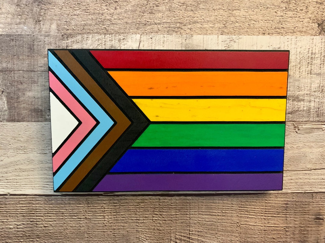 Progress Pride Flag, Wood Carved Progress Flag, Progress Flag Decor ...