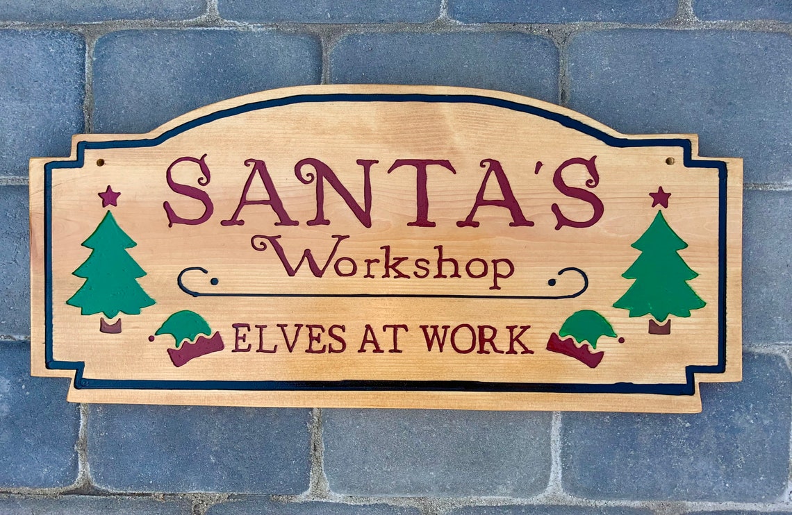 Santa’s Workshop Carved Wood Sign, Christmas Wall Art, Santa’s Workshop ...