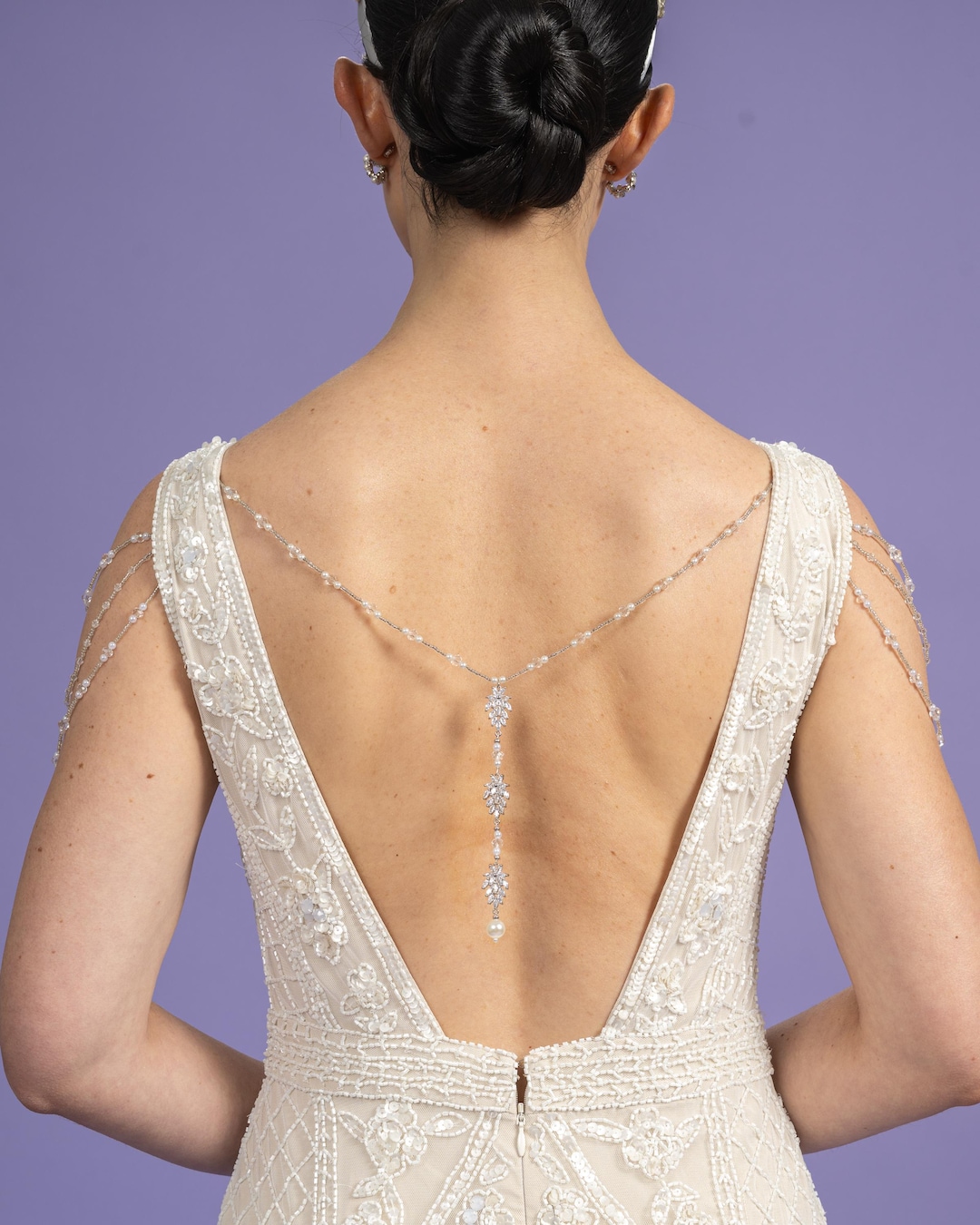 Lariat 1 Layer Pearl Bridal Backdrop Chain Perfect for Open Back Gown ...