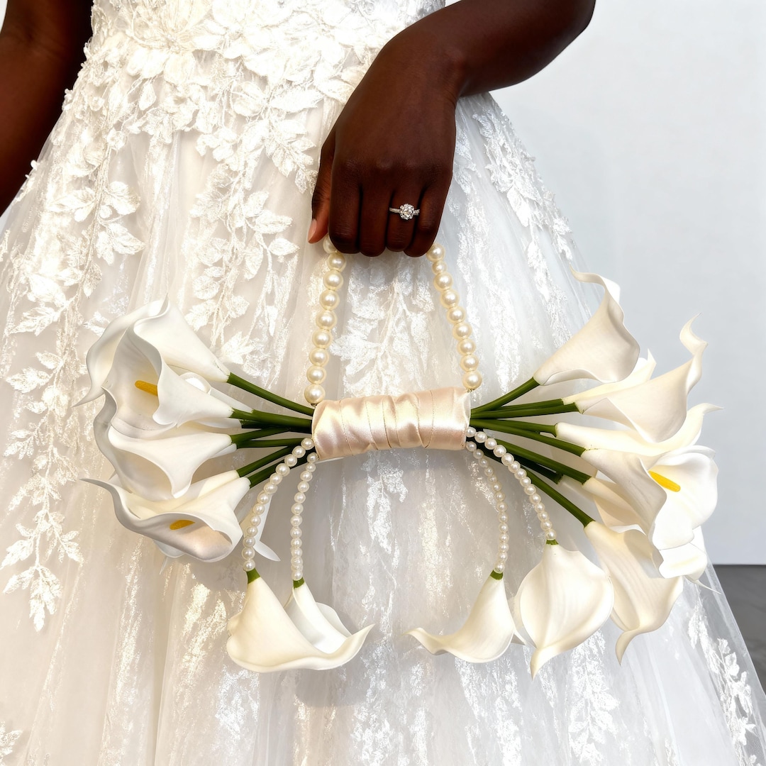 Beaded Pearl Wedding Bridal Bouquet Flowers Made With Calla Lilies for ...
