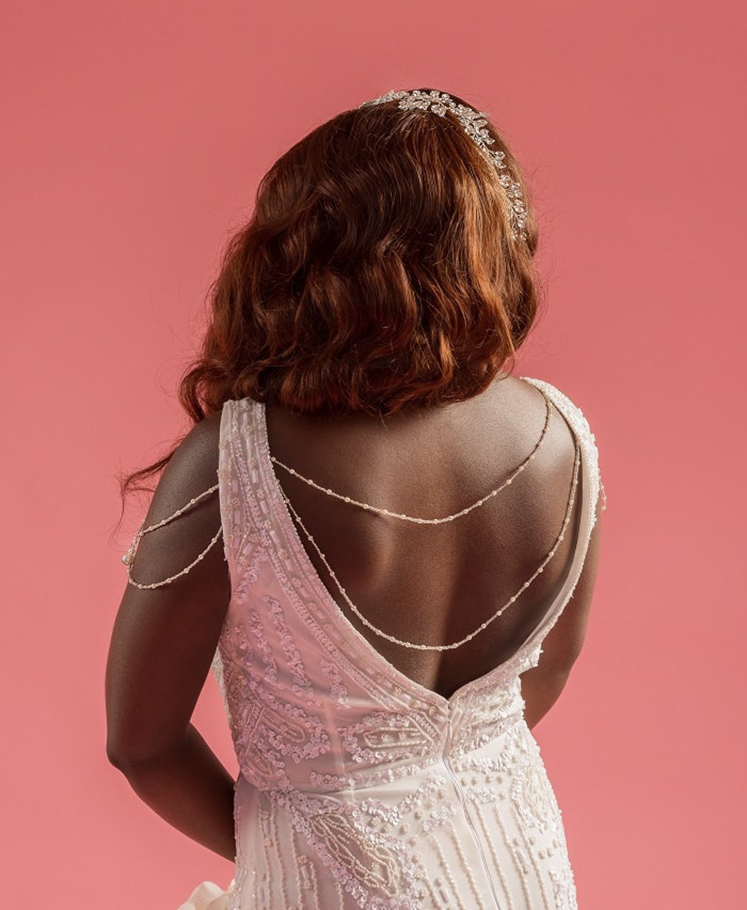 2 Layer Thin Pearl Bridal Backdrop Chain Beaded for Wedding Gowns or ...